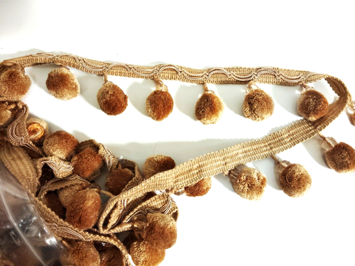 6 Yards Trim Fringe With Bead &Fabric Ball Tassel Tan Gold 3" Drop 1 ...