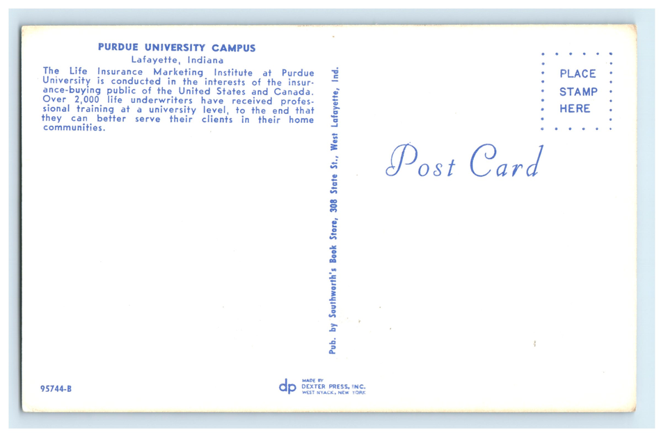 Postcard IN Lafayette Purdue University Campus Aerial View c.1950's ...