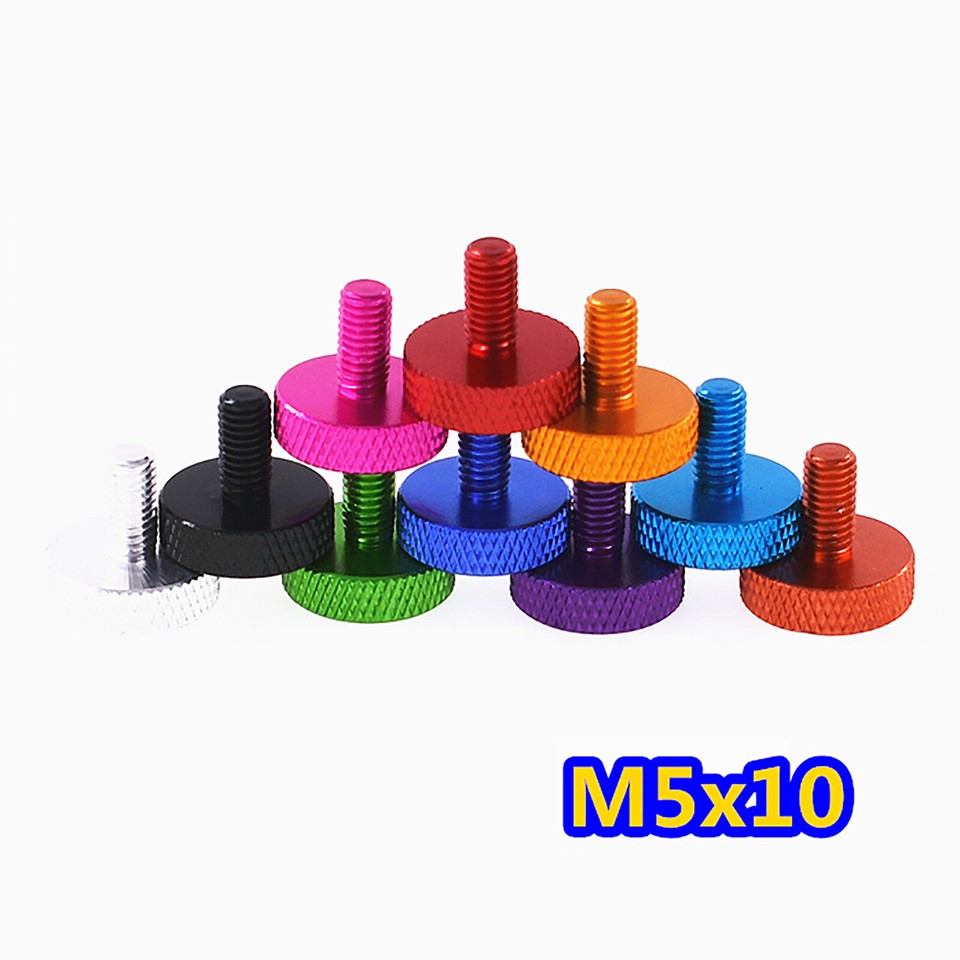 M5×10 Color Aluminium Knurled Thumb Screws Flat Head Hand Grip Knob ...