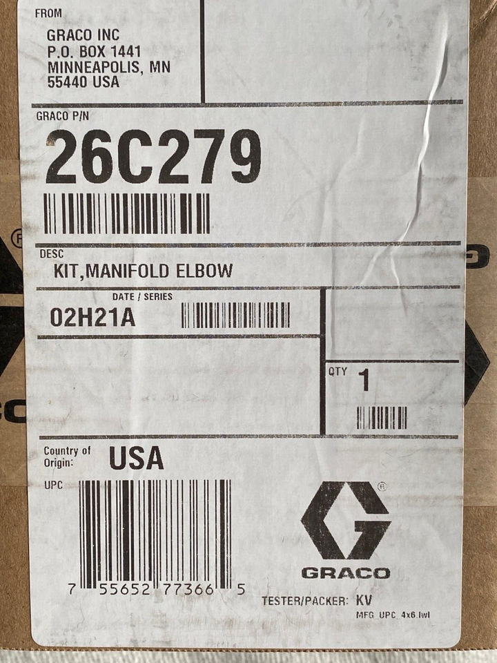 Graco Pump Manifold Elbow Kit (26C279) Brand New, Factory Sealed Box | eBay