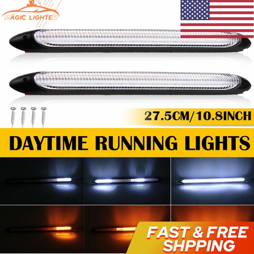2x DRL 11" LED Headlight Strip Sequential Light Daytime Turn Running ...