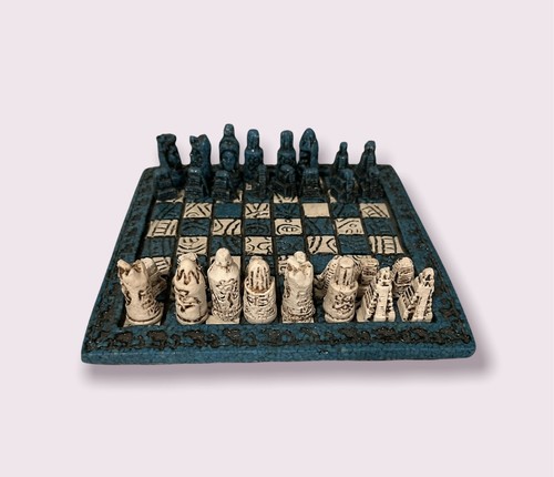 Mayan Chess Set, VTG , Mini Hand Carved Chess Set Blue White | eBay