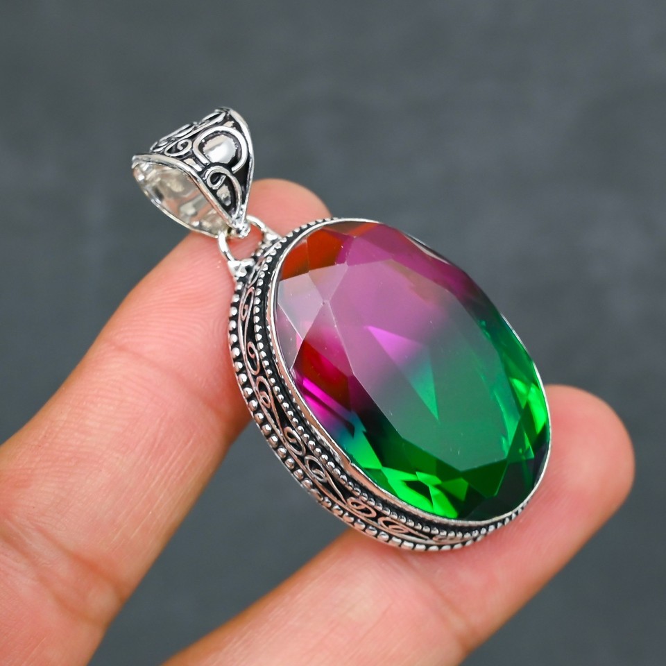 Watermelon Tourmaline Gemstone 925 Sterling Silver Pendant Handmade ...
