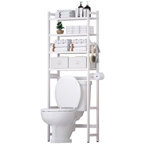Over The Toilet Storage with 2 Baskets, 4-Tier Bamboo Organizer Rack ...