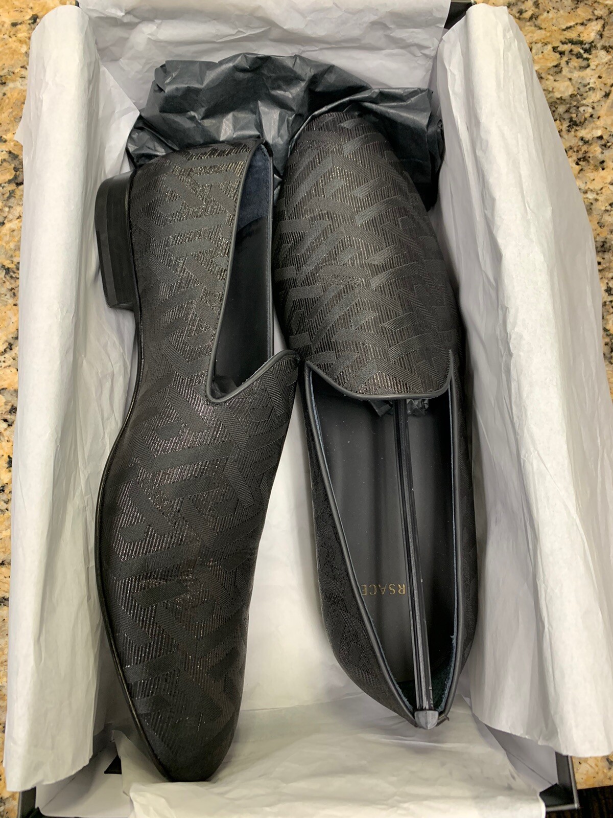 Versace Men's La Greca Jacquard Smoking Slippers Blac… - Gem