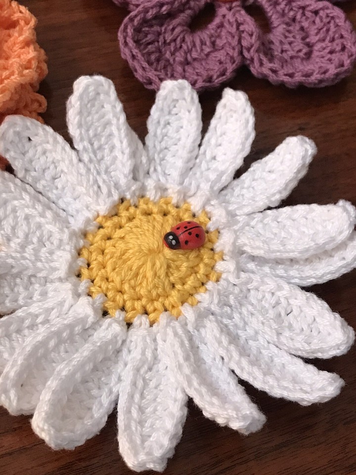 Hand Crocheted Flower Refrigerator Magnets Set w/Crochet Gift Bag🌺USA ...