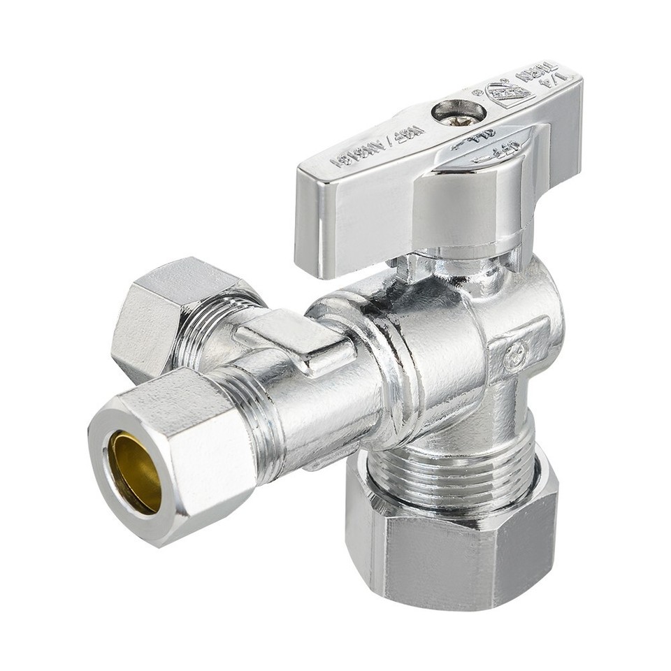 10PCS 1/4-Turn Dual Compres Angle Stop Valves, 1/2" NOM (5/8" OD)x 3/8 ...