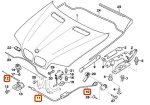 BMW NEW GENUINE X5 E53 BONNET ENGINE HOOD FRONT LOCK RELEASE CABLE SET ...