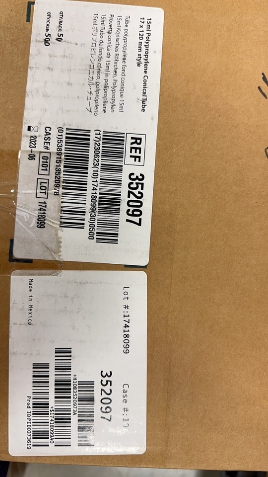 Falcon 15 mL High Clarity Centrifuge Tube Conical Bottom 352097, 450/Cs ...