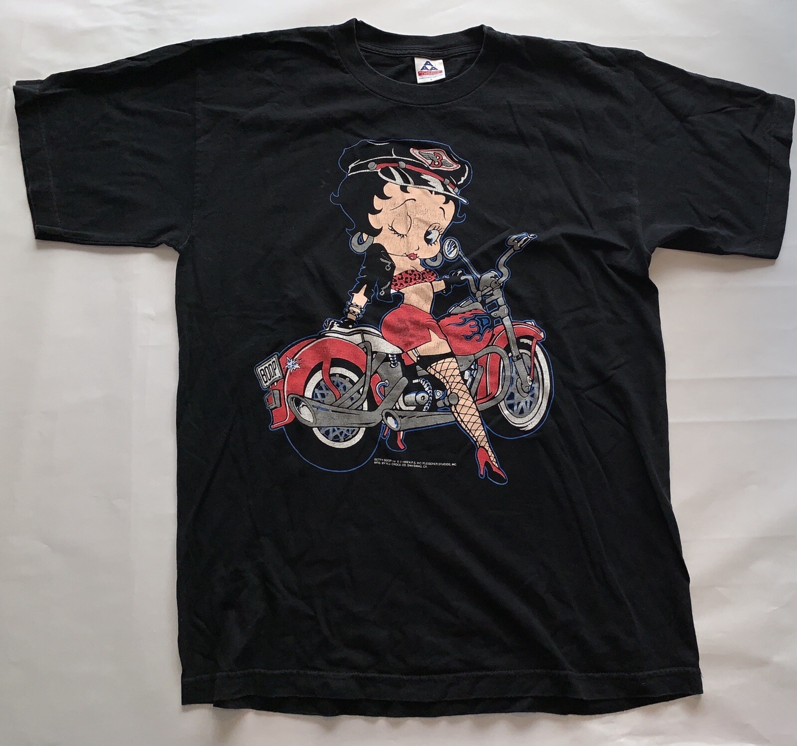 Betty Boop Motorcycle 1992 Vintage Black Graphic T Sh… - Gem