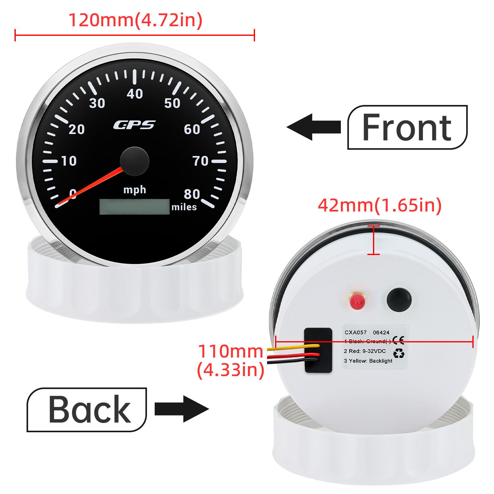 110mm GPS Speedometer Gauge 0-80MPH 7 Colors LED For Car Boat Truck ...