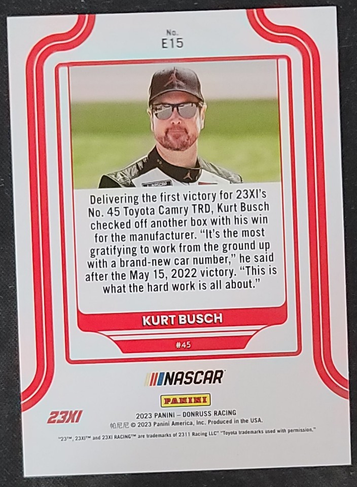 2023 Panini Donruss Racing #E15 Kurt Busch ELITE SERIES Silver Checkers ...