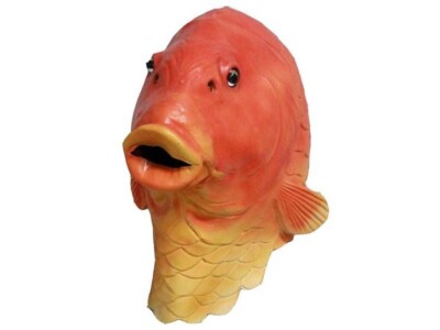 Gold Fish Mask Full Head Latex GoldFish Orange Fancy Dress Carp Costume ...