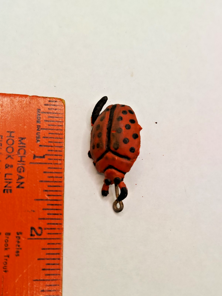 vintage rubber ladybug fly rod size lure , very old, has wear, but ...