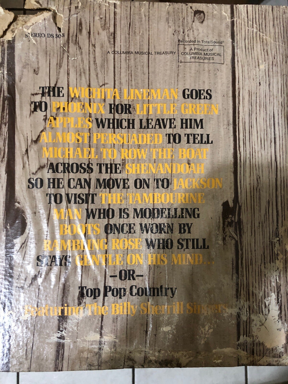 Billy Sherrill Singers "Wichita Lineman Goes To Phoenix For Little ...