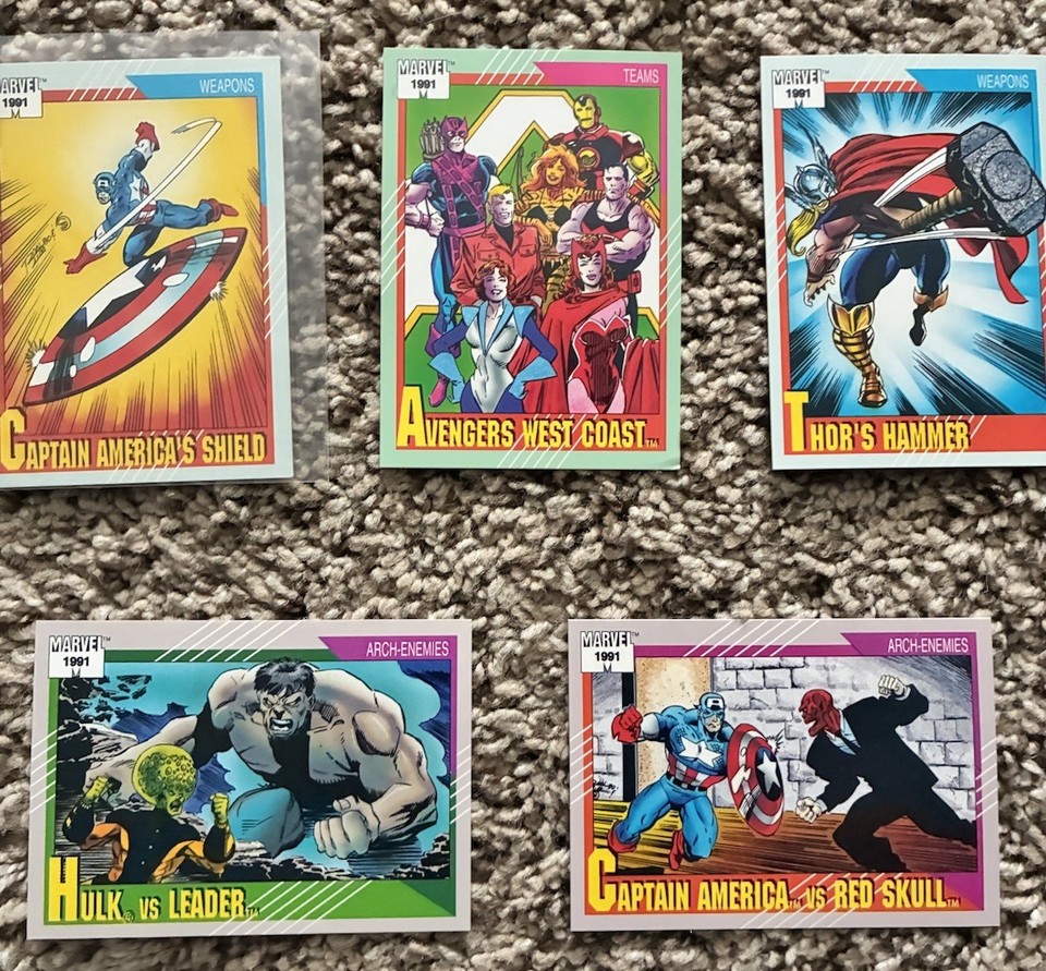 Marvel Comic Lot Of 12 & Impel Cards 90s Captain America,Thor,Avengers ...