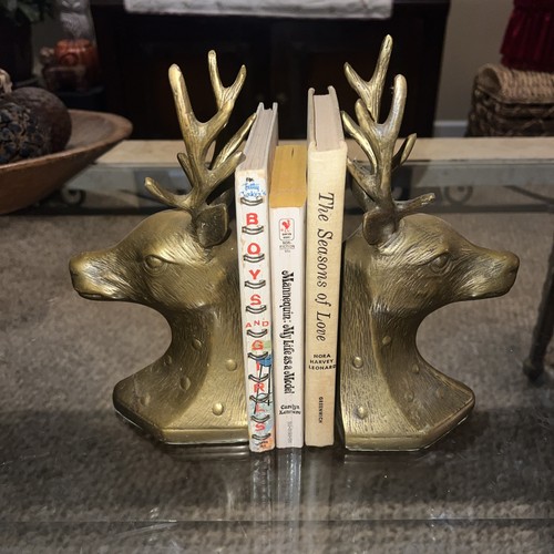Vintage Brass Deer Stag Head WT Antler’s Bookends -BOOKS NOT INCLUDED ...