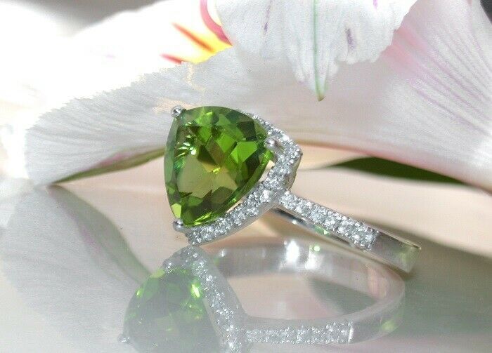 2Ct Trillion Peridot Simulated Diamond Halo Engagement Ring White Gold ...