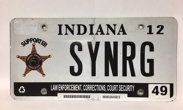 2012 Indiana "SYNRG" Personalized Vanity License Plate White Sheriff ...