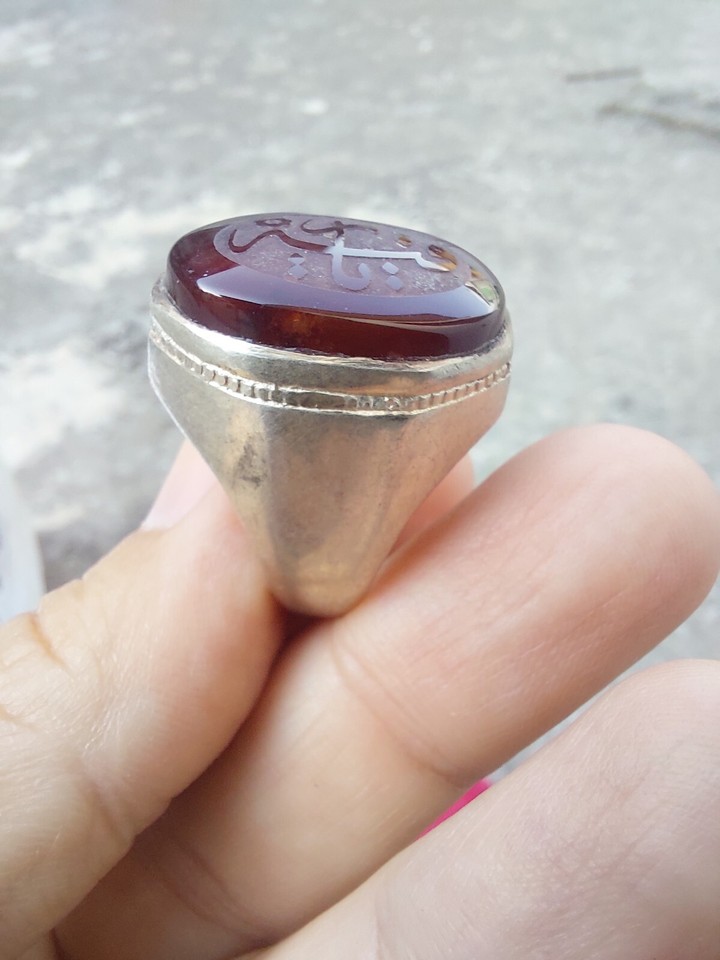 Yemeni RED AQEEQ Engraved Kabadi Akik Liver Agate silver men women Sufi ...