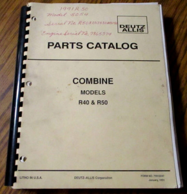 Gleaner R40 & R50 Combine Parts Catalog Manual Book 1991 OEM ac Deutz Allis | eBay