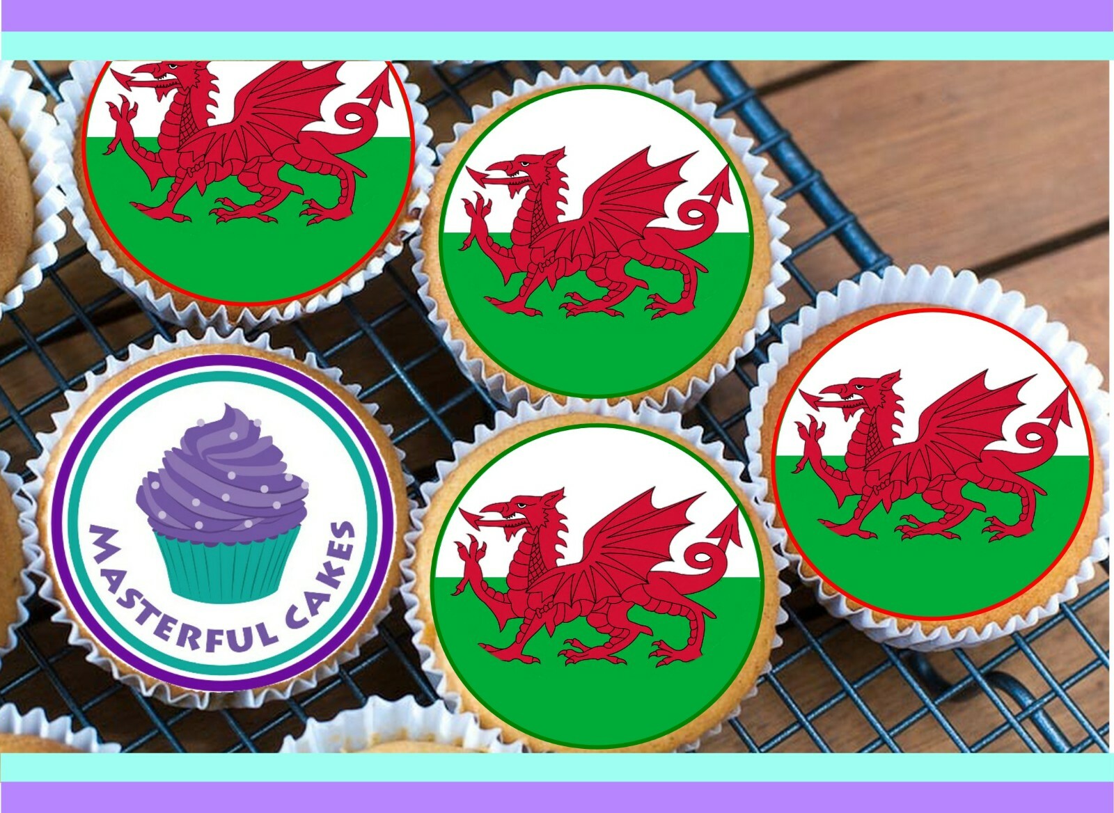 24 WELSH (WALES) FLAG DESIGN CUPCAKE TOPPER RICE, WAFER ,ICING & PRECUT ...