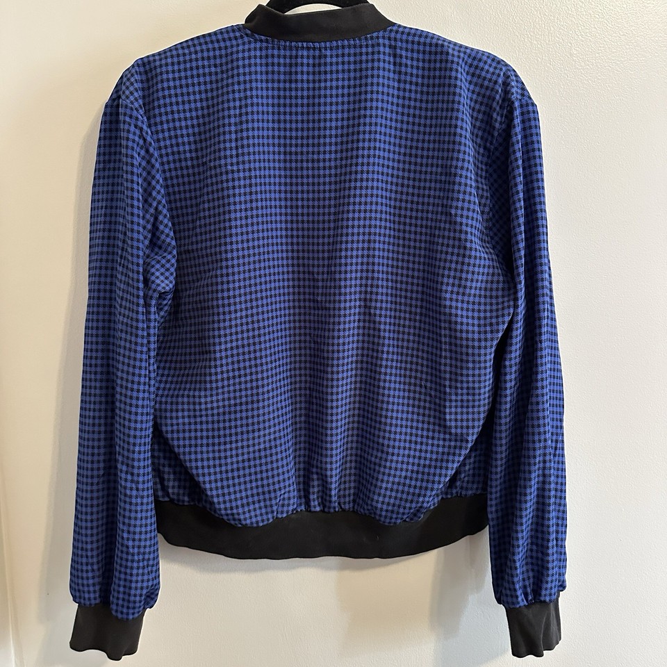 Vintage Blue French Tweed Houndstooth Bomber Zip Jacket Sz S | eBay UK