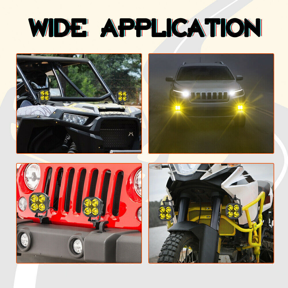 2x 3'' Inch 80W LED Cube Pods Amber Off Road Driving Lights Spot Work ...