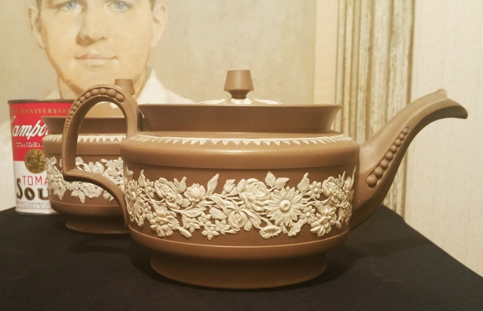 1700s TEA POT english porcelain jasperware staffordshire wilson vtg art ...