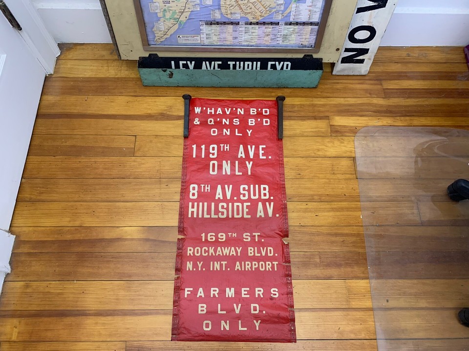 NY NYC GREEN BUS ROLL SIGN 8TH AVE SUBWAY AIRPORT HILLSIDE ROCKAWAY ...