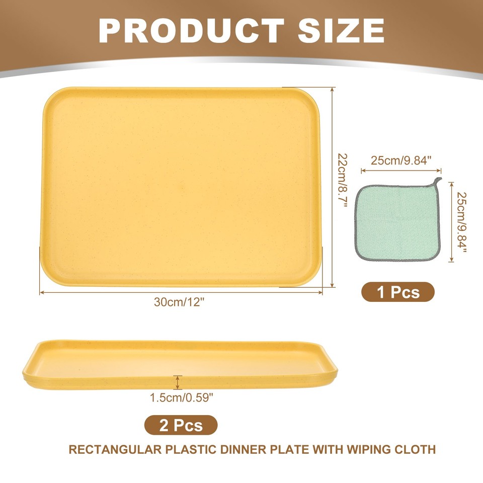 12x8.7" Rectangular Plates, 2 Pack Wheat Plastic Dinner Plates, Yellow ...