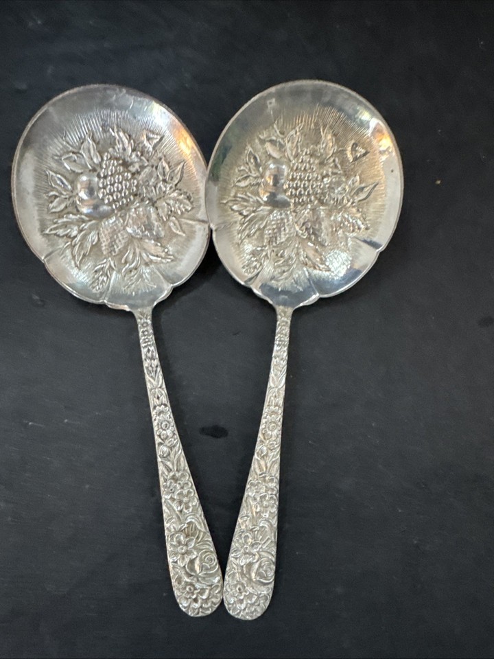 2 S Kirk & Son REPOUSSE Sterling Silver Nut Spoon 5-1/4 Inch Scrap Keep ...