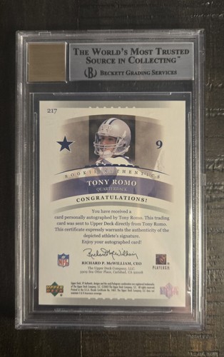Tony Romo 2003 SP Authentic Rookie Autographed #847/1200 Beckett 9 Mint ...