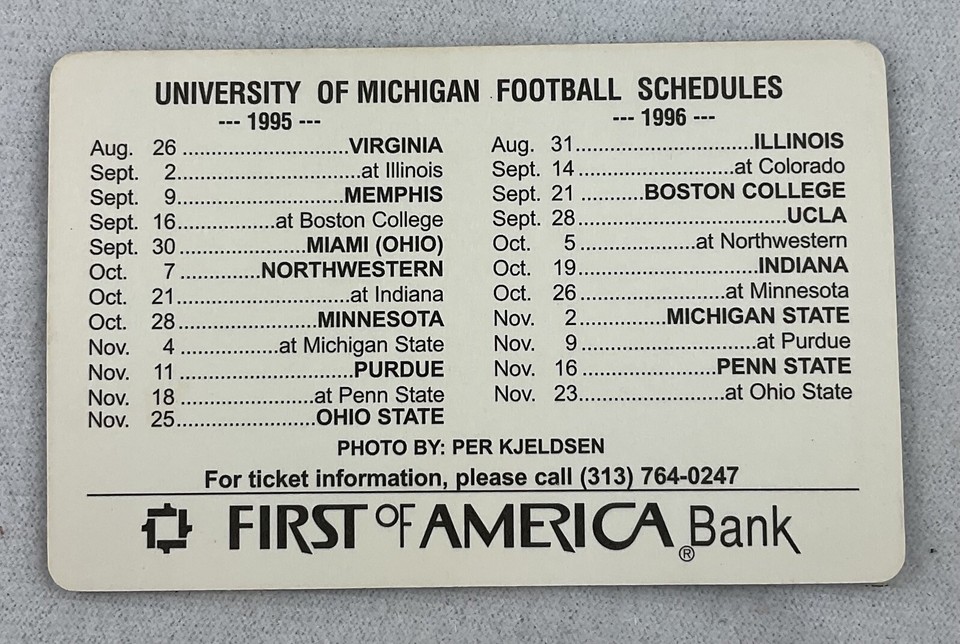 CFB Michigan Wolverines 1995-96 Football Schedule Card | eBay