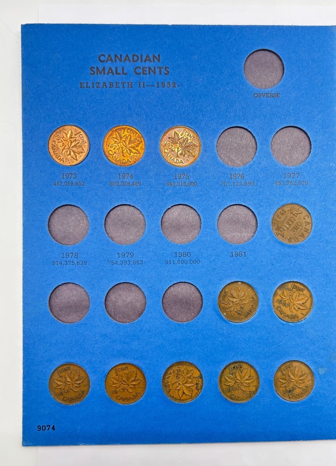 Whitman Canadian Cent Album - 1932-1975, Partially Completed, 30 Coins ...