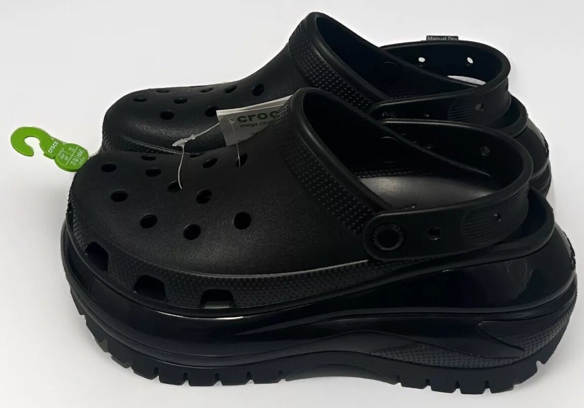 Crocs Classic Mega Crush Clog Black High Heel Sandals Men's 5 Women's 7 ...