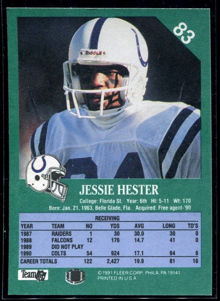 1991 Fleer Football Jessie Hester #83 Baltimore Colts | eBay