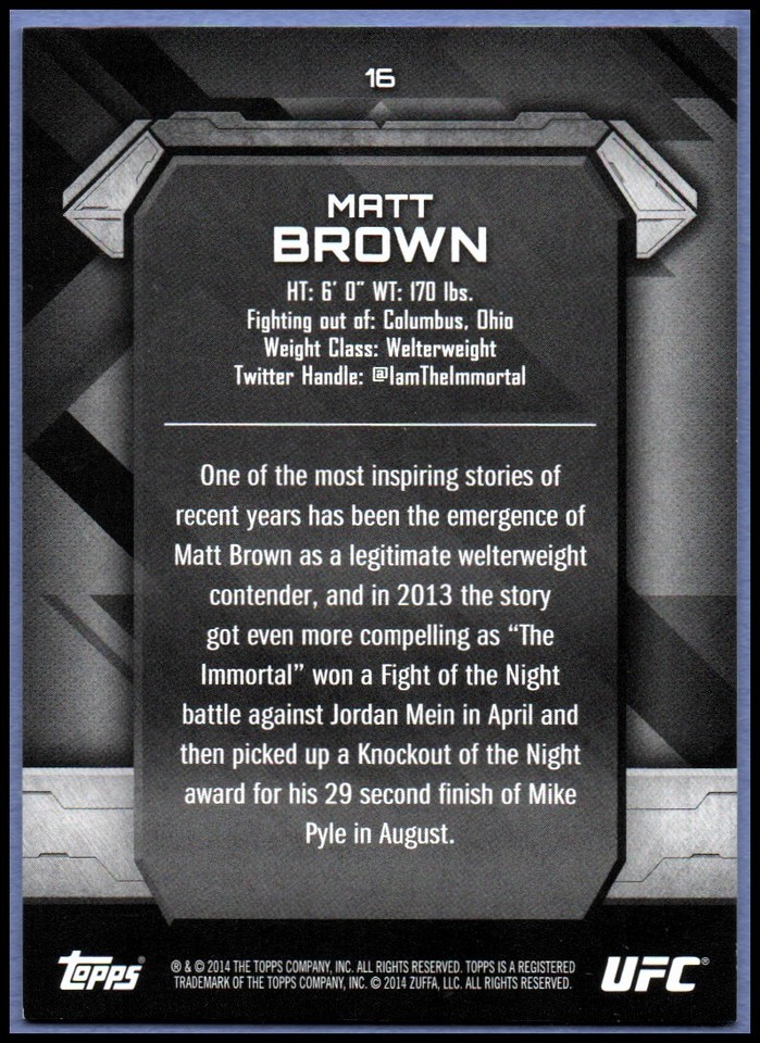 2014 Topps UFC Knockout #16 Matt Brown - NM-MT | eBay