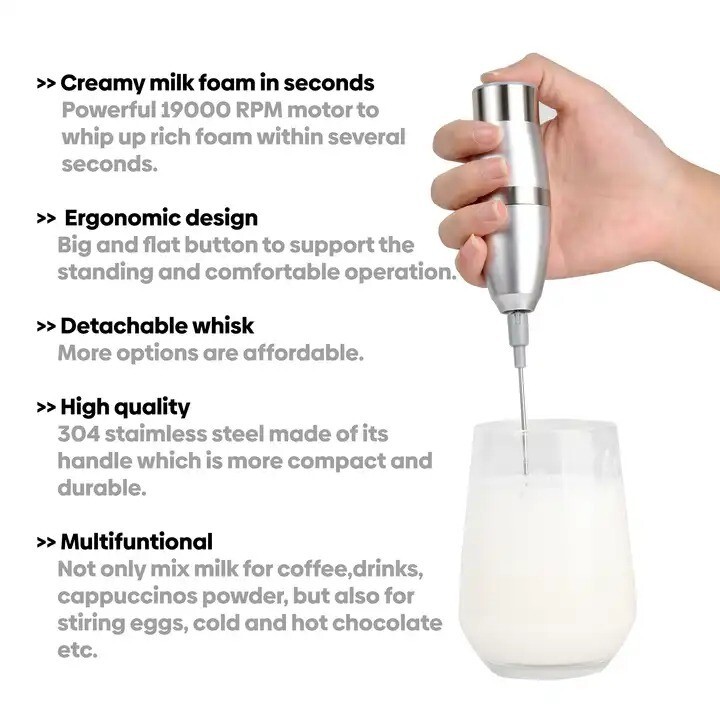 Premium Stainless Steel Electric Milk Frothier Handheld Coffee Mixer ...