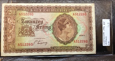 1943 LUXEMBOURG 20 FRANCS VERY FINE LETZEBURG ZWANZEG FRANC-P#42 | eBay