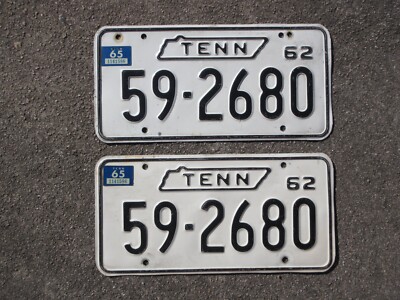 1965 Tennessee License Plate Pair TN Tenn Set Macon County 59 2680 | eBay