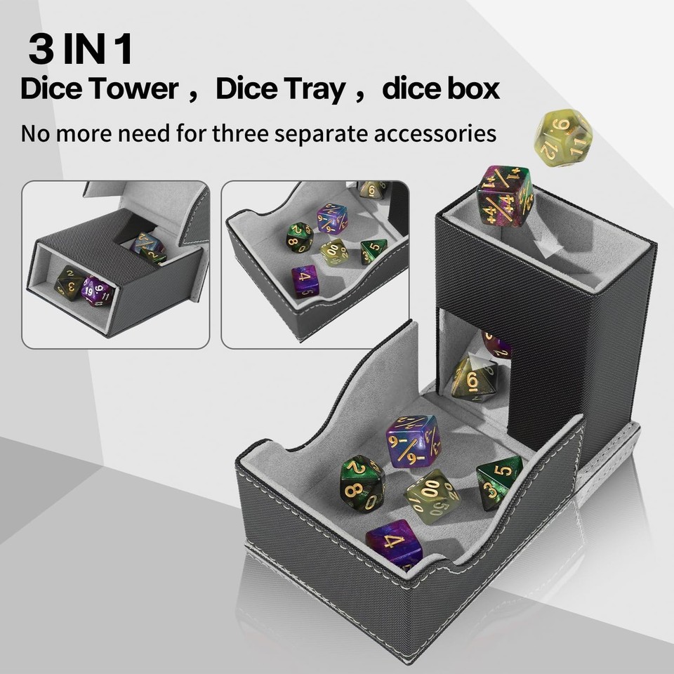 3-IN-1 Foldable PU Leather DND Magnetic Dice Tower and Tray Game Box ...