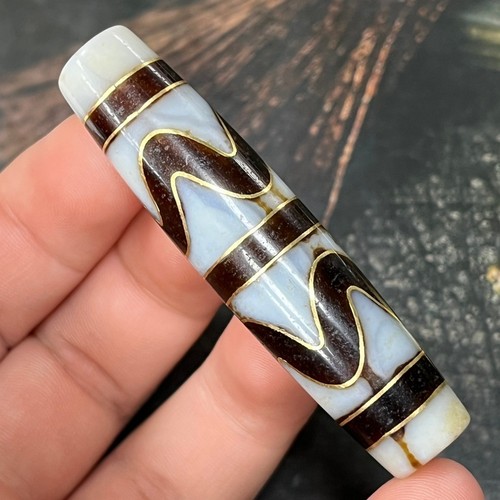 Tibetan Buddhism Agate Inlaid Gold Wire Tiger Teeth Totem Dzi Bead ...