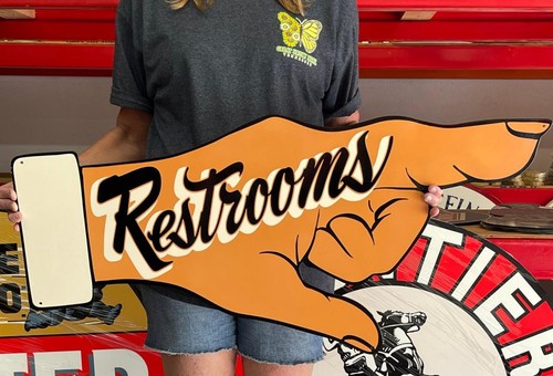 Antique Vintage Old Style Sign Restroom Pointing 36x18 NOT Porcelain ...