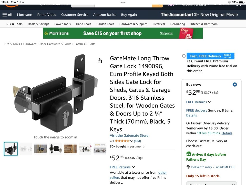 GATEMATE® Premium Long Throw Lock - Double Locking, Stainless Steel ...