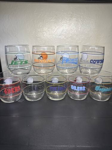 Vintage NFL 3 3/4” Drinking Glass Tumbler Rocks Jets Bengals Panthers ...