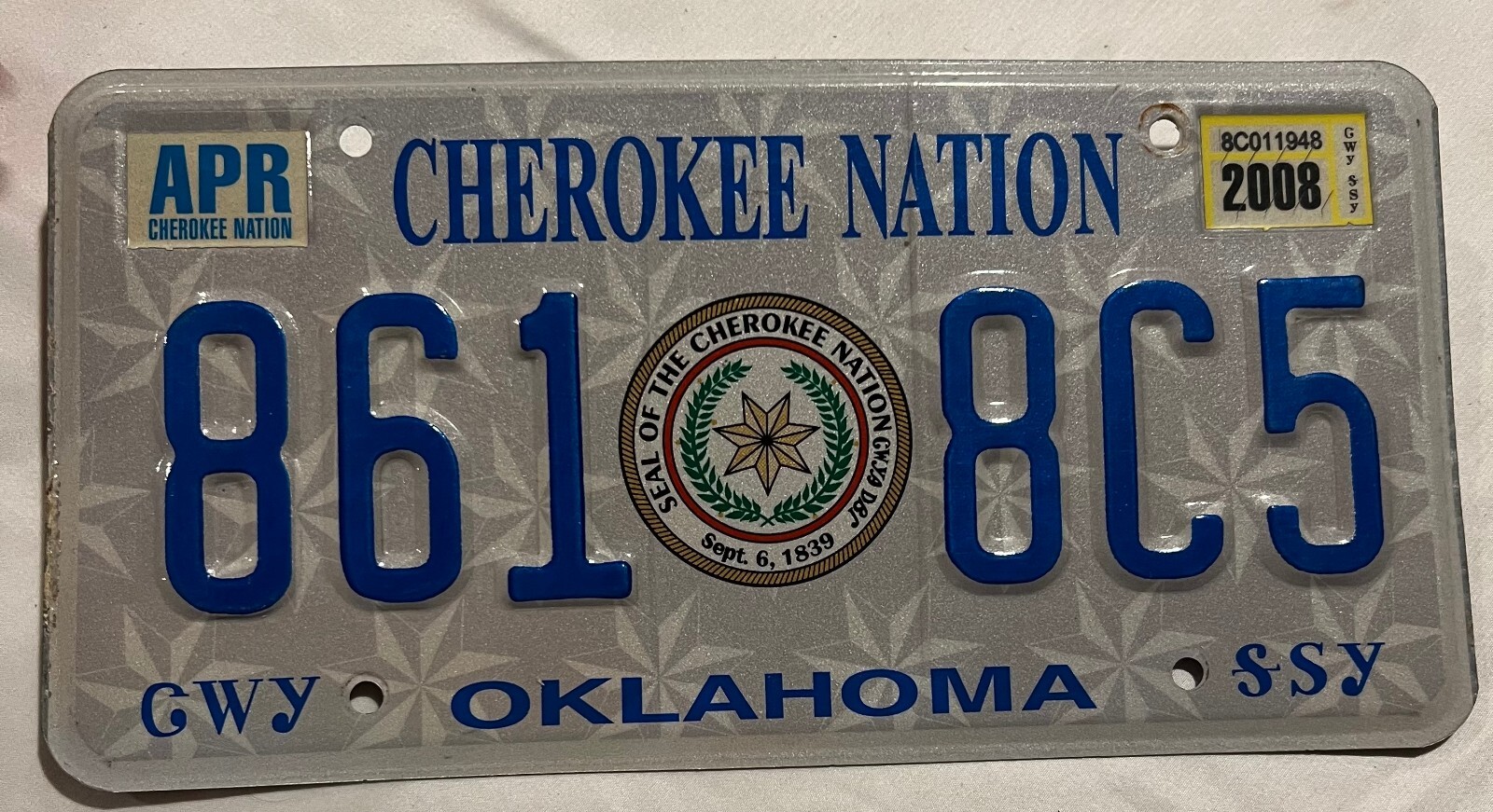 LICENSE PLATES OKLAHOMA CHEROKEE NATION 8618C5 2008 | eBay