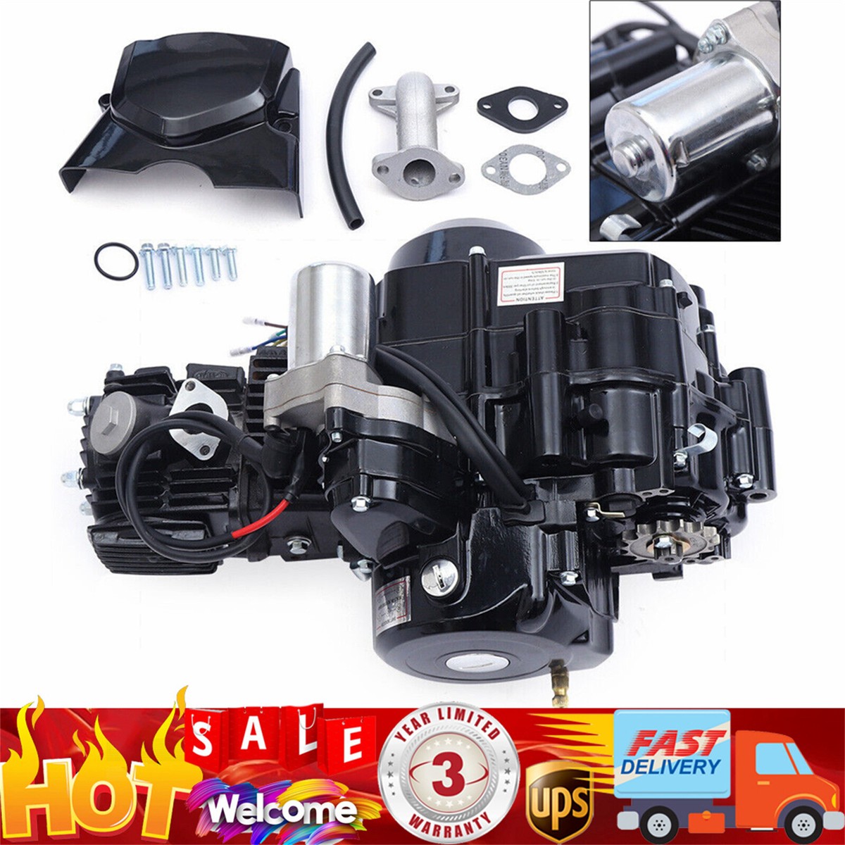 Motorcycle Engine 125cc 4 Stroke ATV Engine Motor 4-Speed Semi Auto W ...