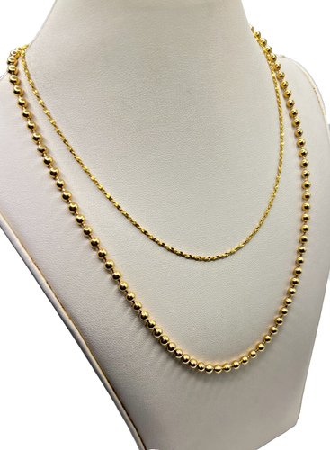 Two-Layer Gold Plated Necklace With Ball And Cable Link Chains 17"/23 ...