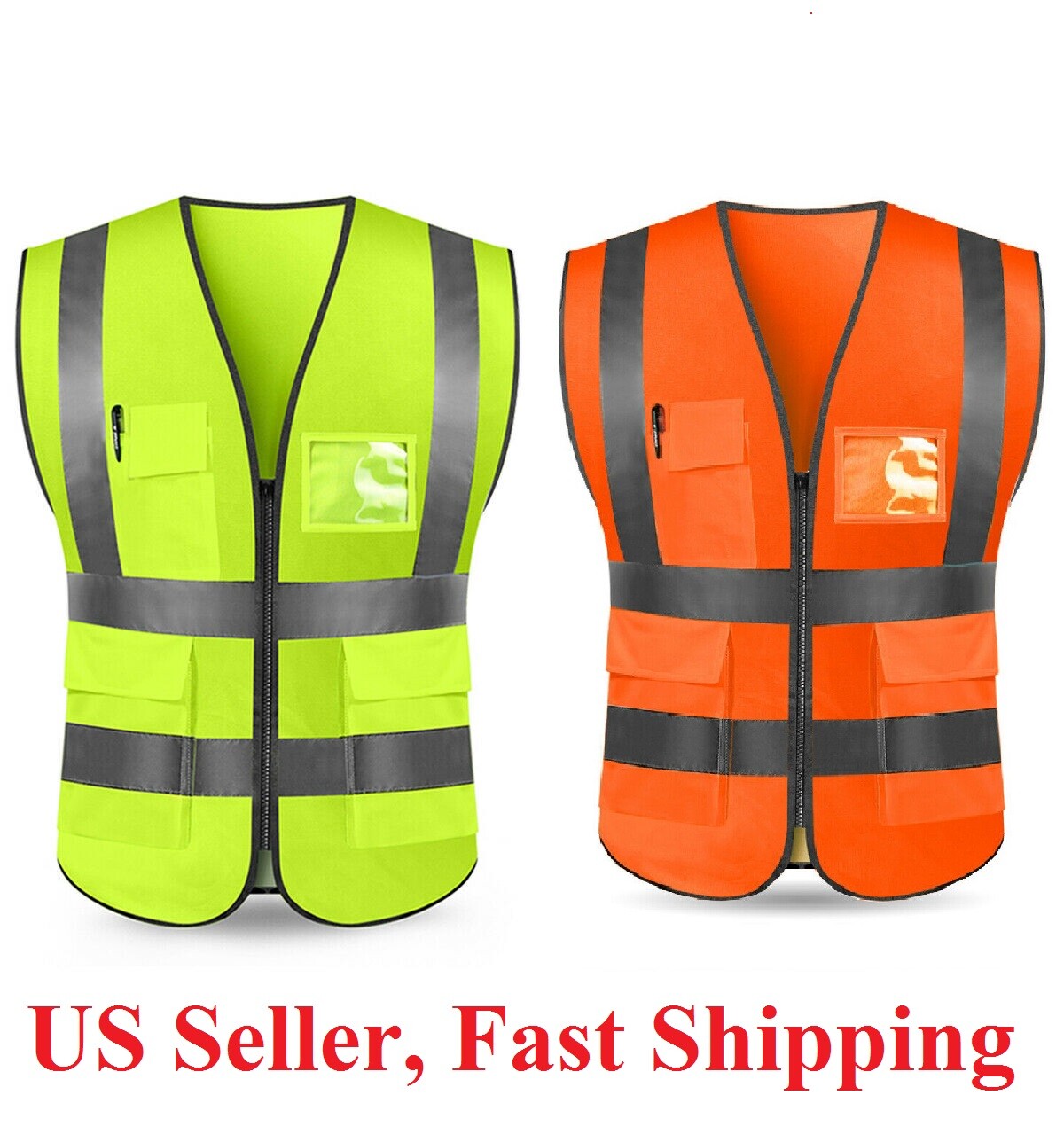 Neon Security Safety Vest High Visibility Reflective Stripes Orange ...